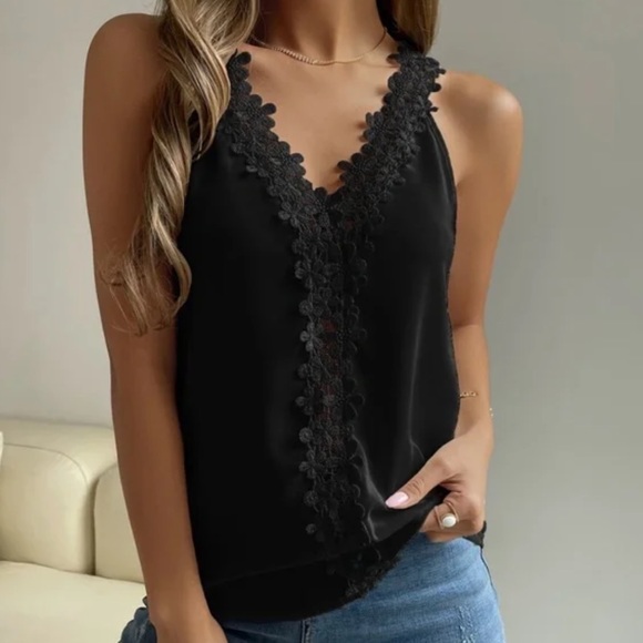 Tops | Boho Red Floral Lace Cami Top | Poshmark